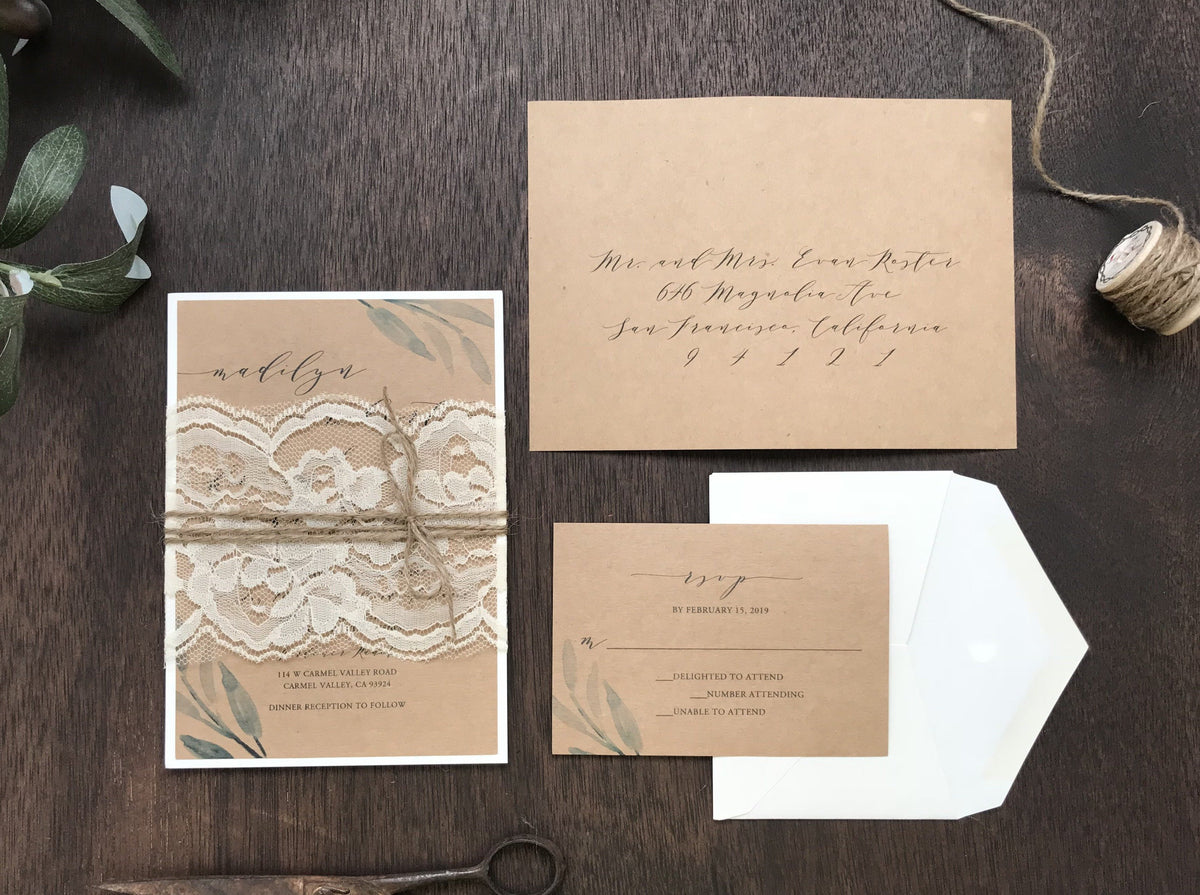 Blank Burlap And Lace Invitations